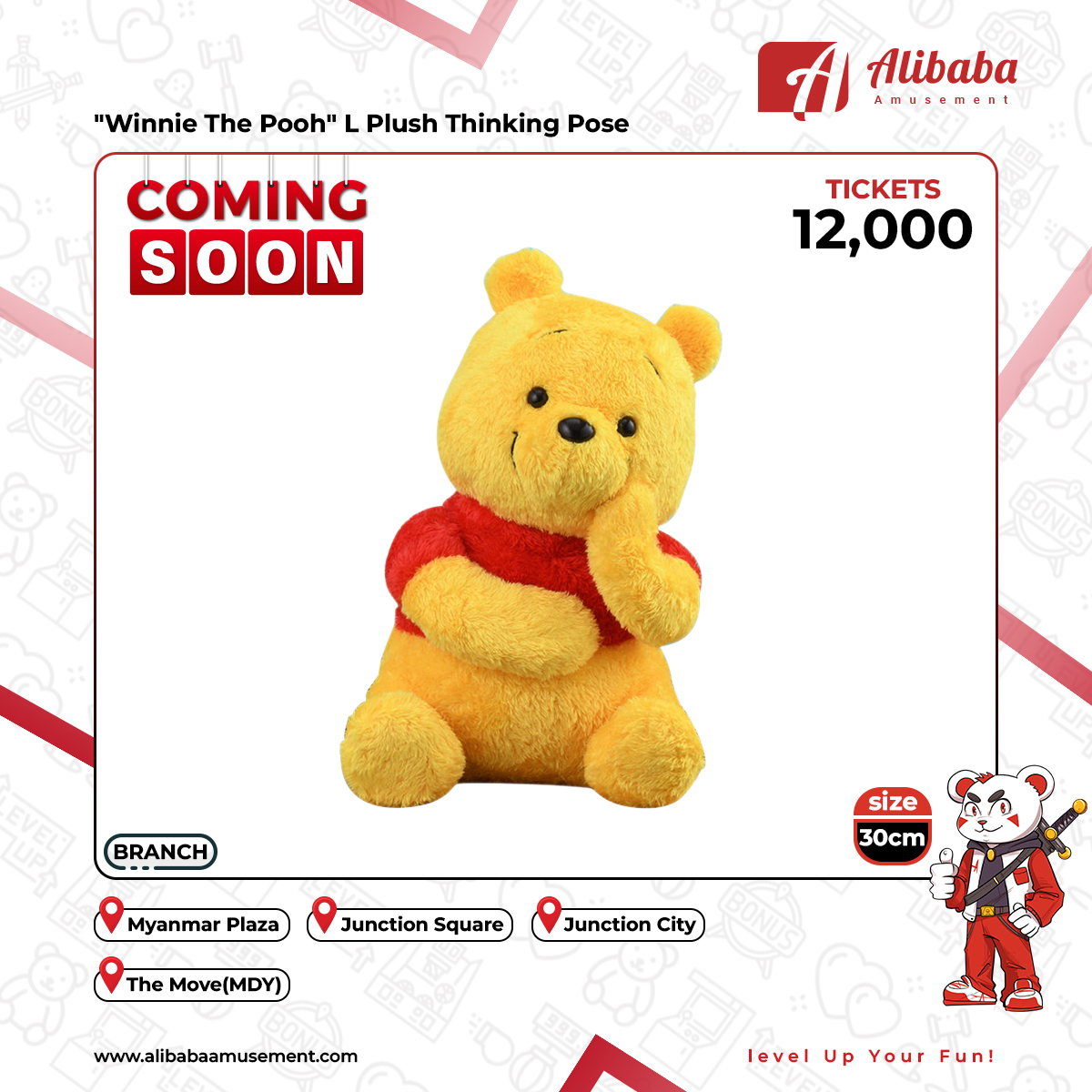 "Winnie The Pooh" L Plush Thinking Pose - Alibaba Amusement in Yangon ...